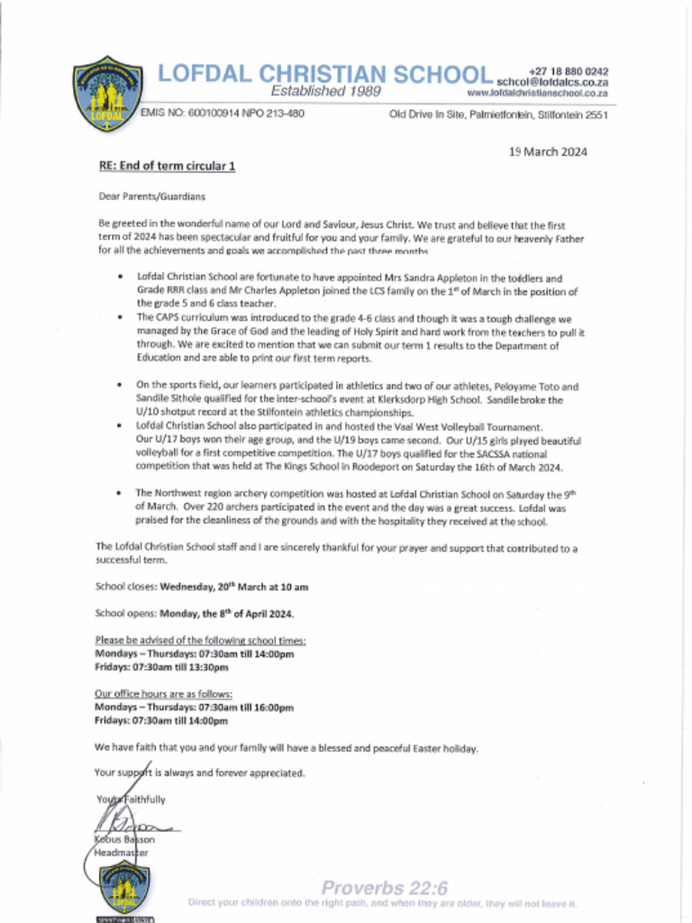 End of Term Letter | PDF