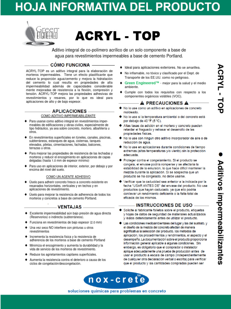 ACRYL TOP (Hoja Técnica) | Descargar gratis PDF | Hormigón | Mortero ...