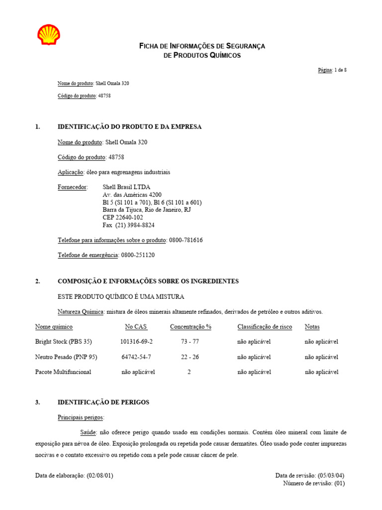 Fispq - Shell Omala 320 | PDF | Dióxido de carbono | Química