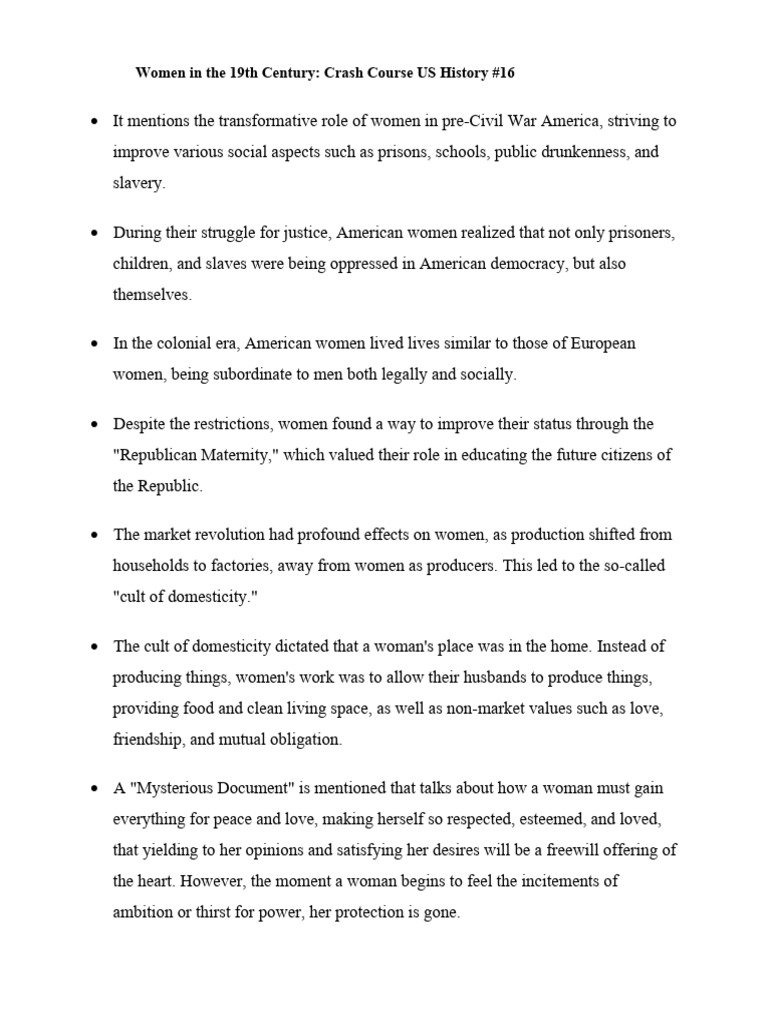 Women in The 19th Century Crash Course US History #16 | Download Free ...