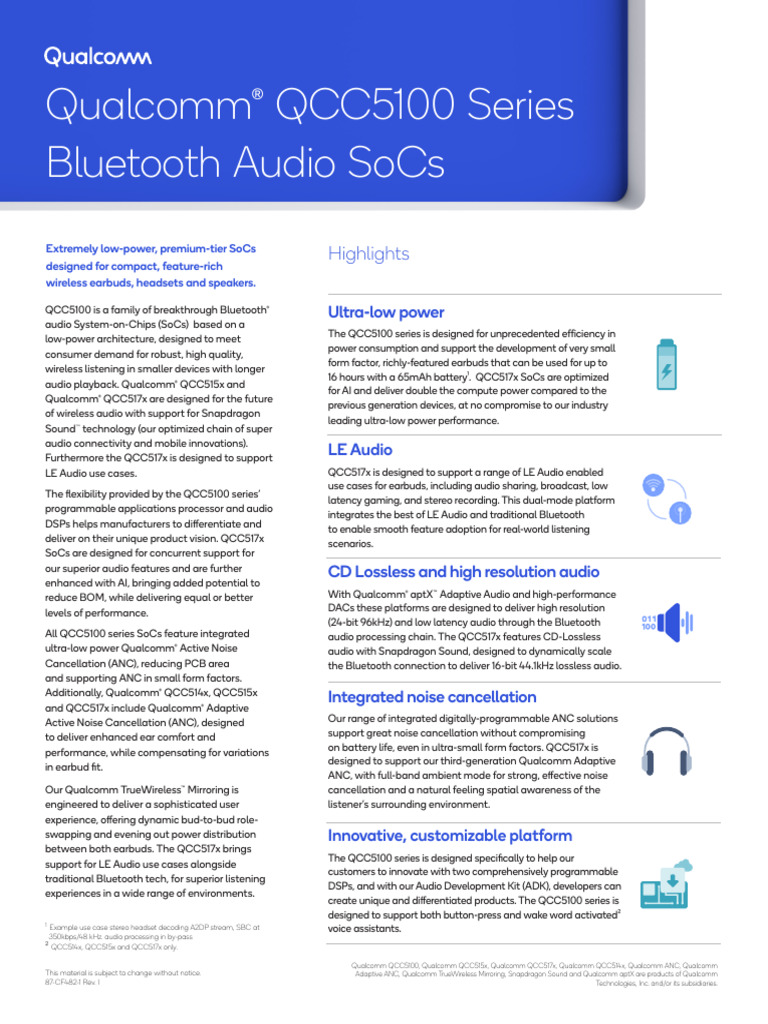 qcc5100 Series Product Brief - 87 cf482 1 I | PDF | System On A Chip ...