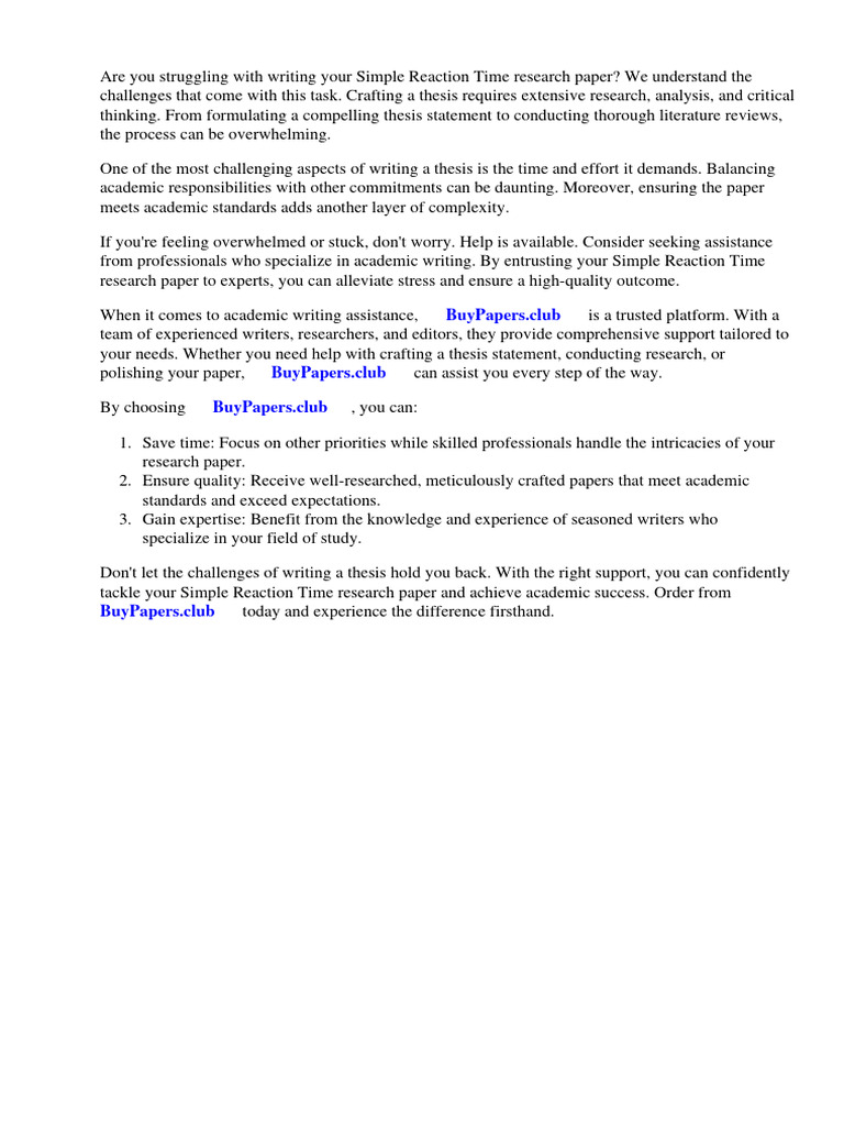 Simple Reaction Time Research Paper | PDF | Neuron | Nervous System