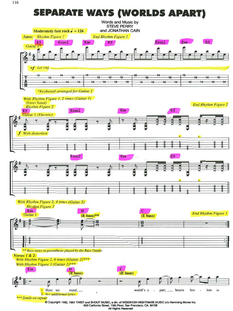 'Separate Ways' by Journey - From Official Tab Book | PDF