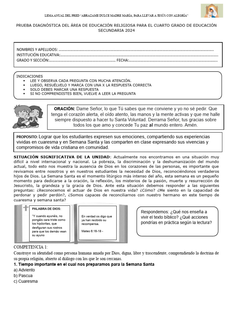 Evaluacion Diag. 4to 2024 | Descargar gratis PDF | Prestado | Oración