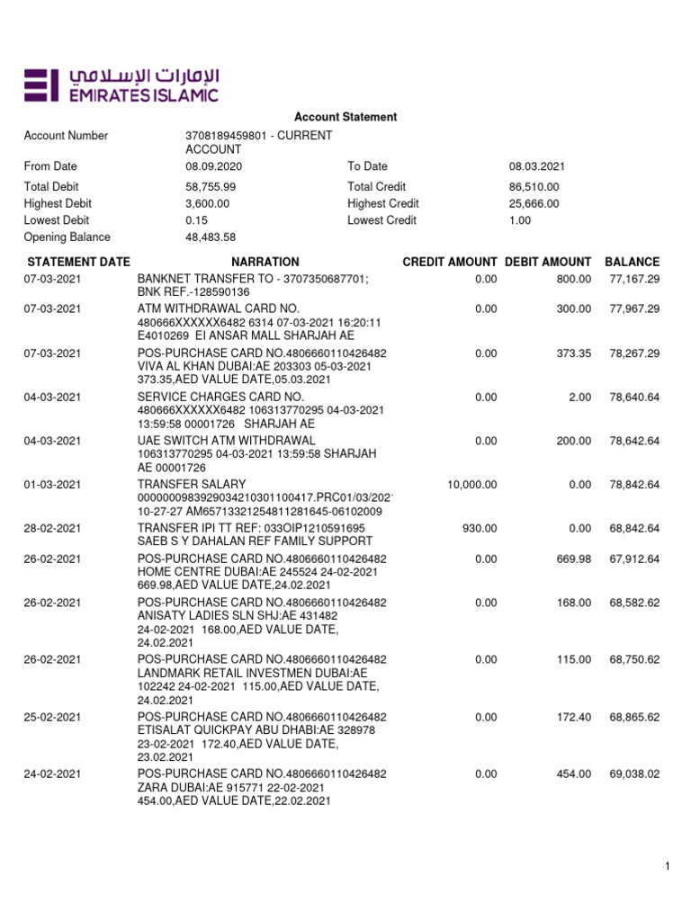 Statement | PDF | United Arab Emirates | Debit Card