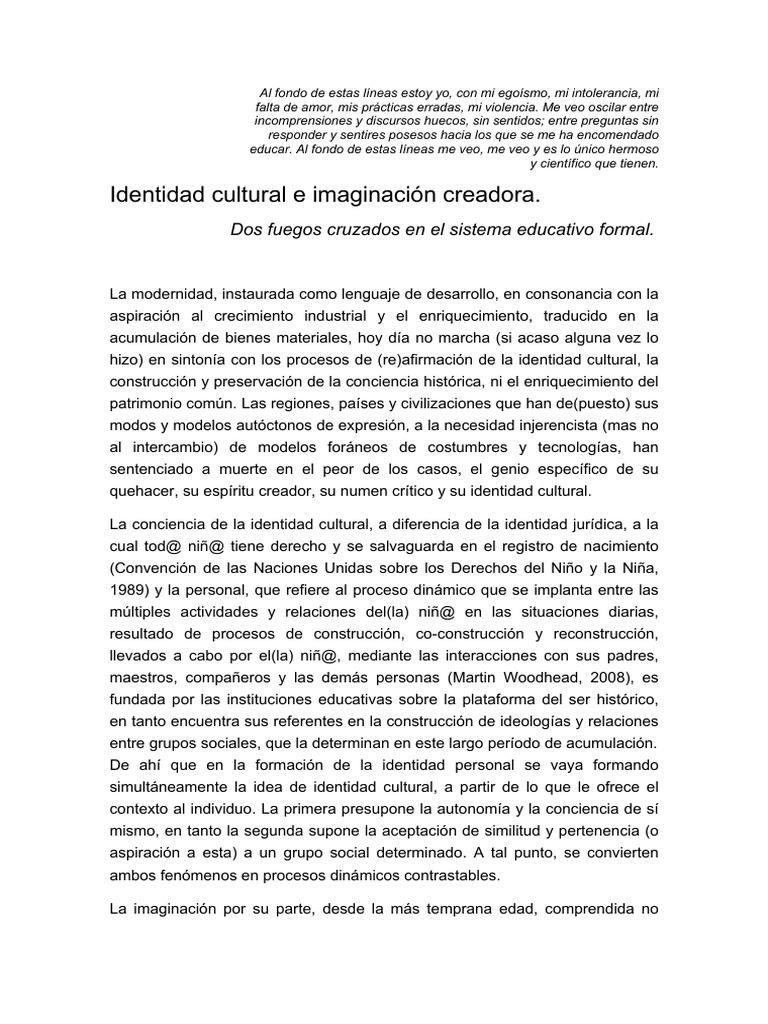 Identidad Cultural e Imaginación Creadora | PDF | Experiencia | Imaginación