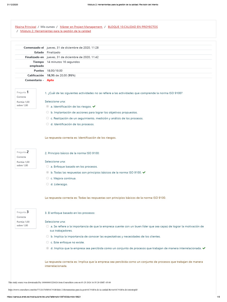 M Dulo 2 Herramientas para La Gesti N de La Calidad Revisi N Del Intento PDF | PDF | Gestión de ...