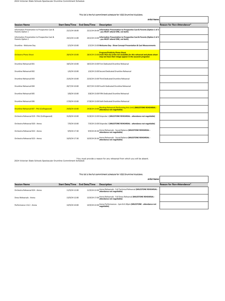Drumline Commitment Schedule | PDF | Classical Music | Music Theory Drumline Commitment Schedule | PDF | Classical Music | Music Theory