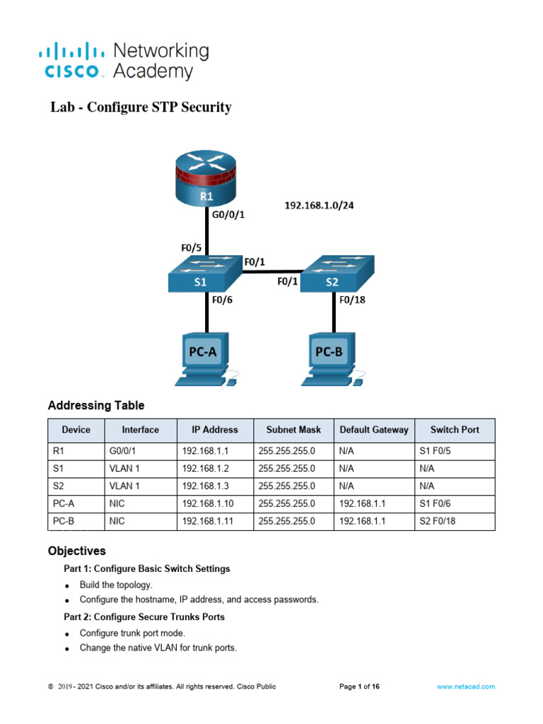 14.9.9 Lab - Configure STP Security | PDF | Computers