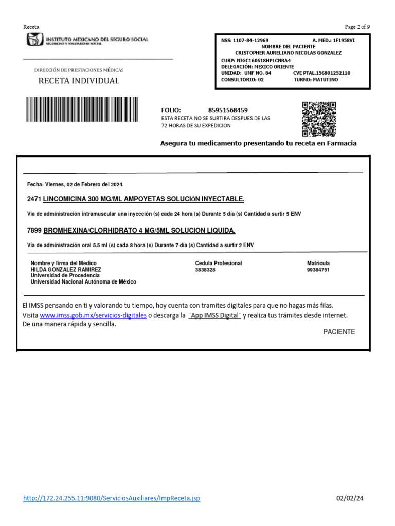 Receta Médica IMSS 2024: Ejemplo y Formato | PDF