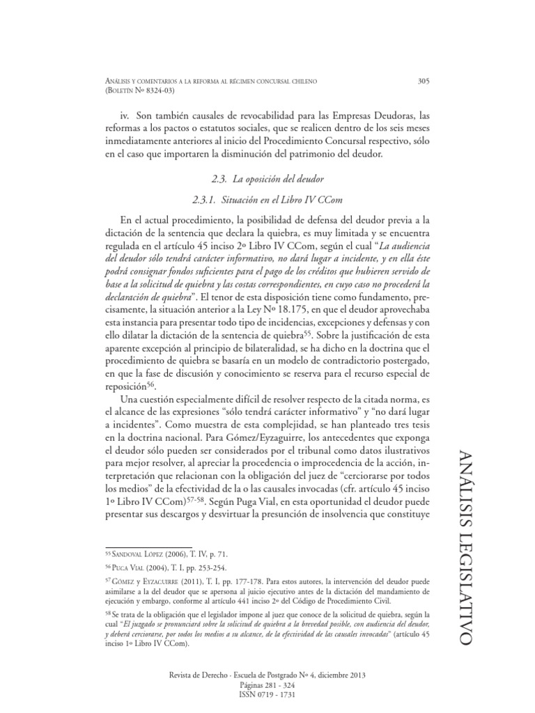 Araya Ignacio y Bofill Octavio 2013 Comentario Ley 20.720 Pp. 305 309 ...