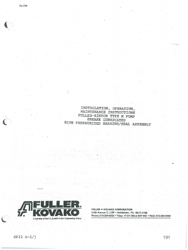2 FULLER PUMP Type M Installation Operation Maintenance Manu | PDF