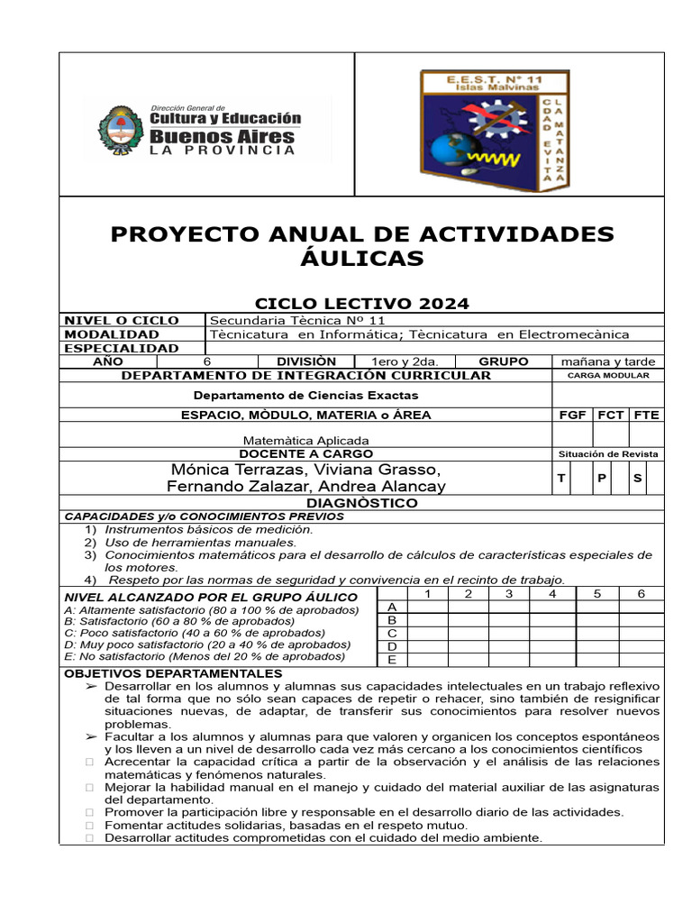 Planificación 2024 Eest N11 Pdf Derivado Matemáticas