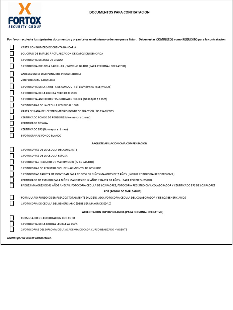 Anexo 8 Listado de Documentos Personal Administrativo | PDF