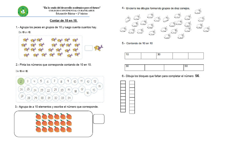 contar de 10 en 10 1° | PDF