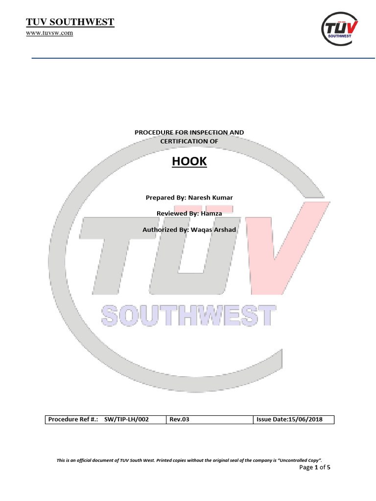 Hook Inspection and Certification Procedure | PDF | Technology ...