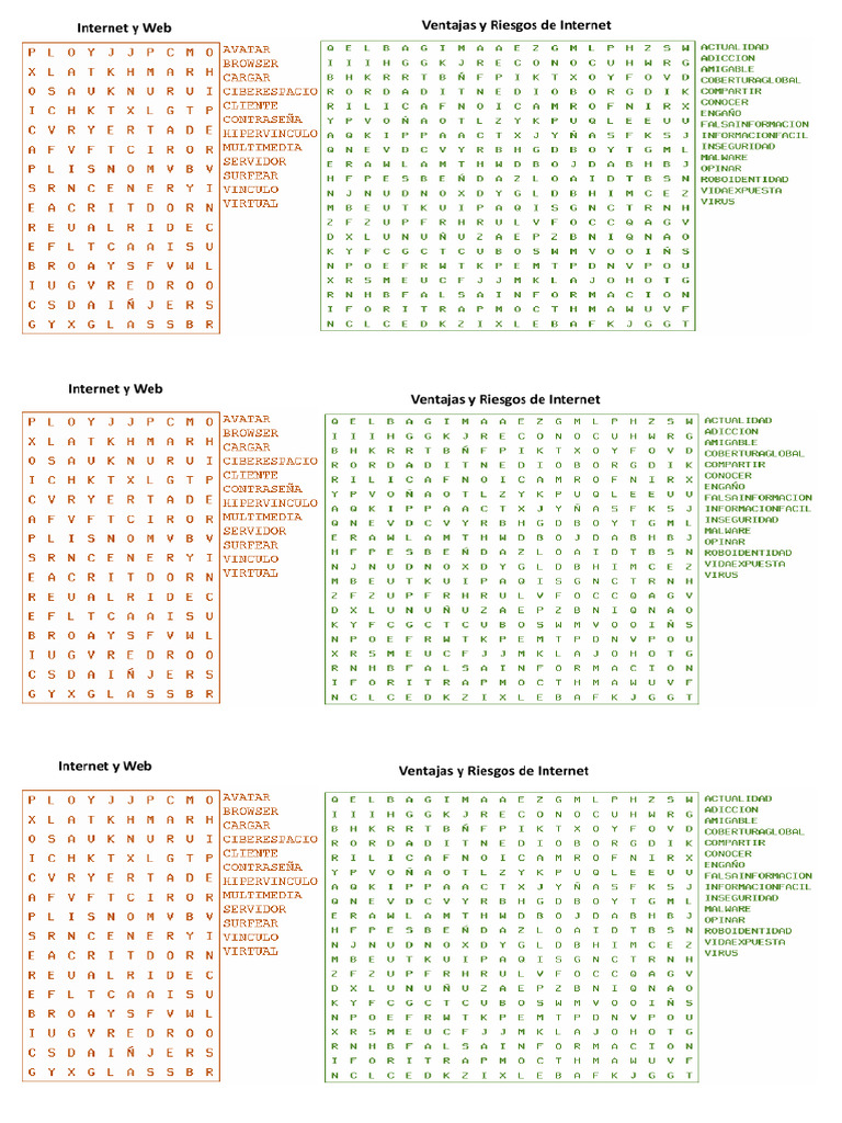 8 - 1P - Sopa Letras Internet y Web - Ventajas y Riesgos Internet | PDF