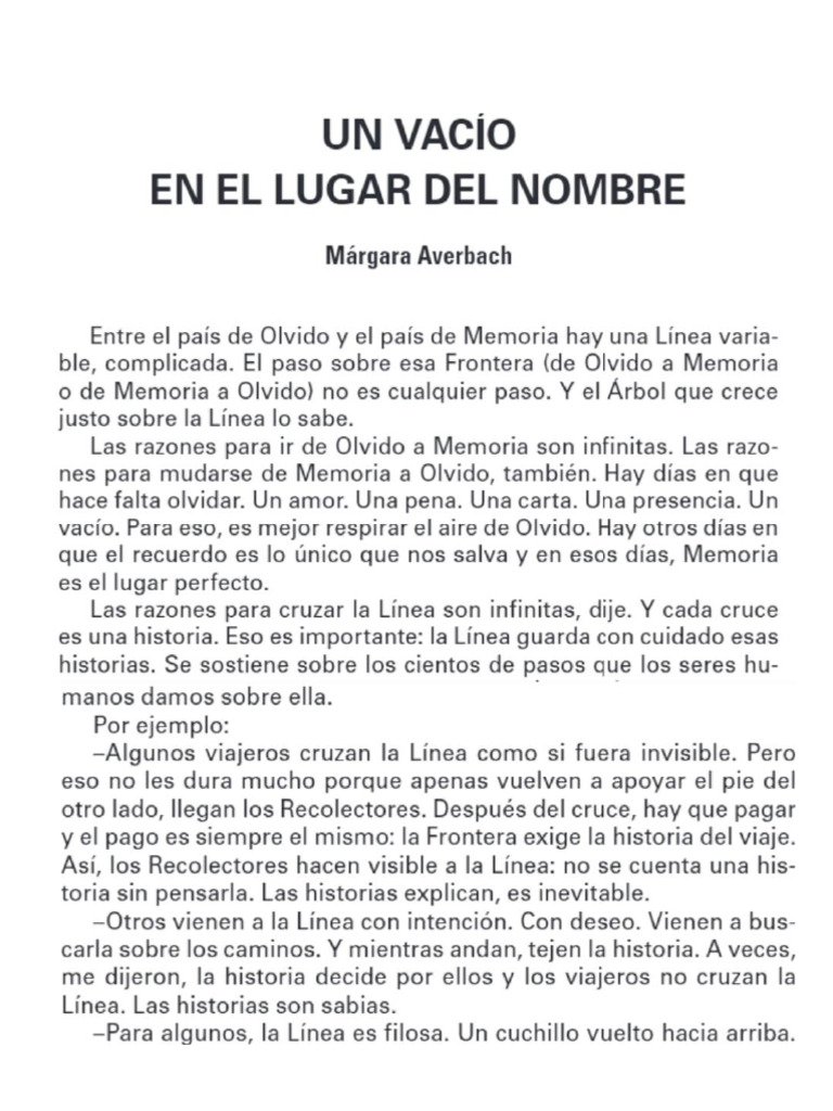 Margara Averbach - Un Vacío en El Lugar Del Nombre | PDF
