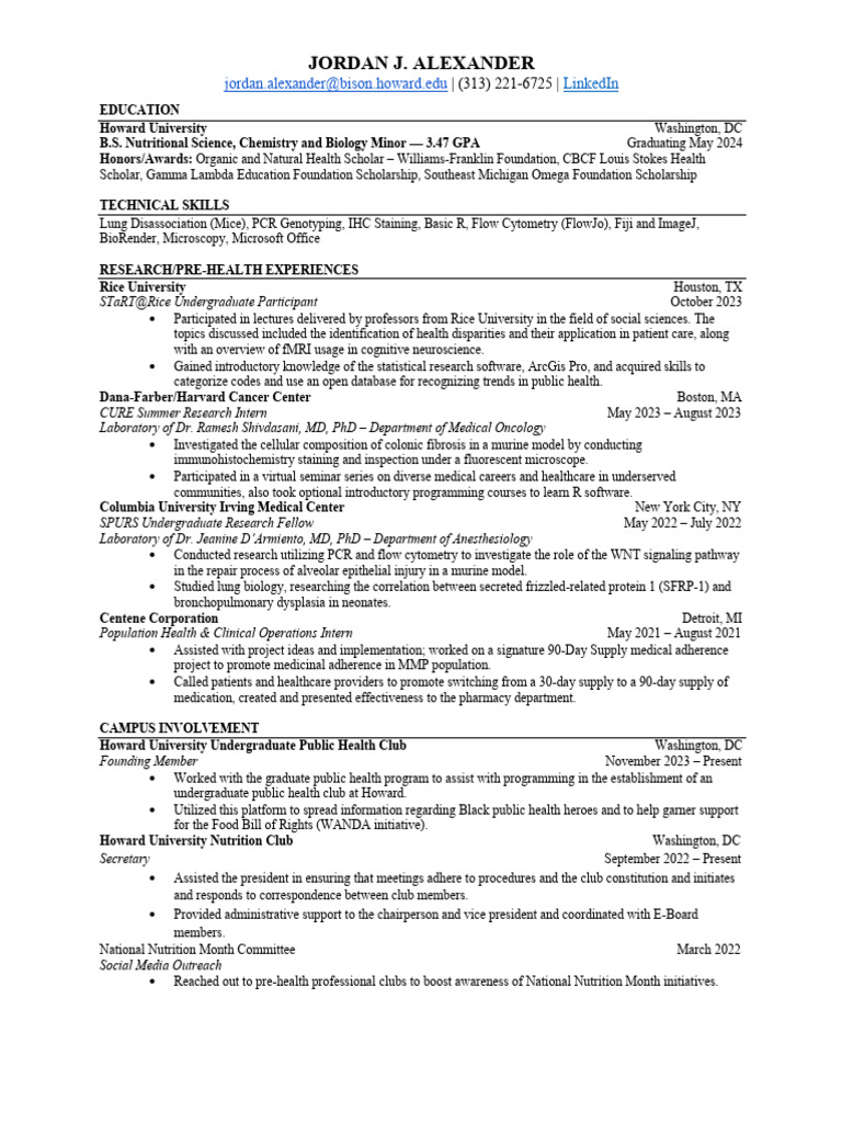 Jordan Alexander Resume | PDF | Doctor Of Medicine | Health Care