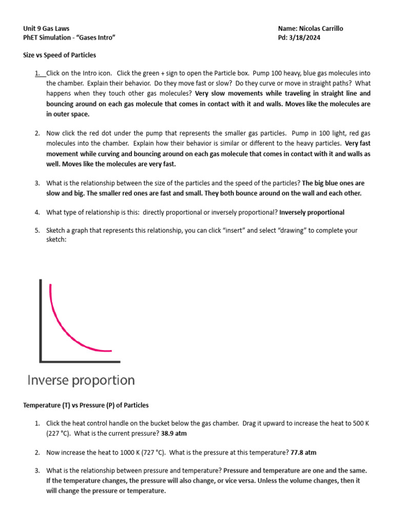 Nicolas Carrillo Phet Simulation - Gases Intro - Students | PDF | Gases ...