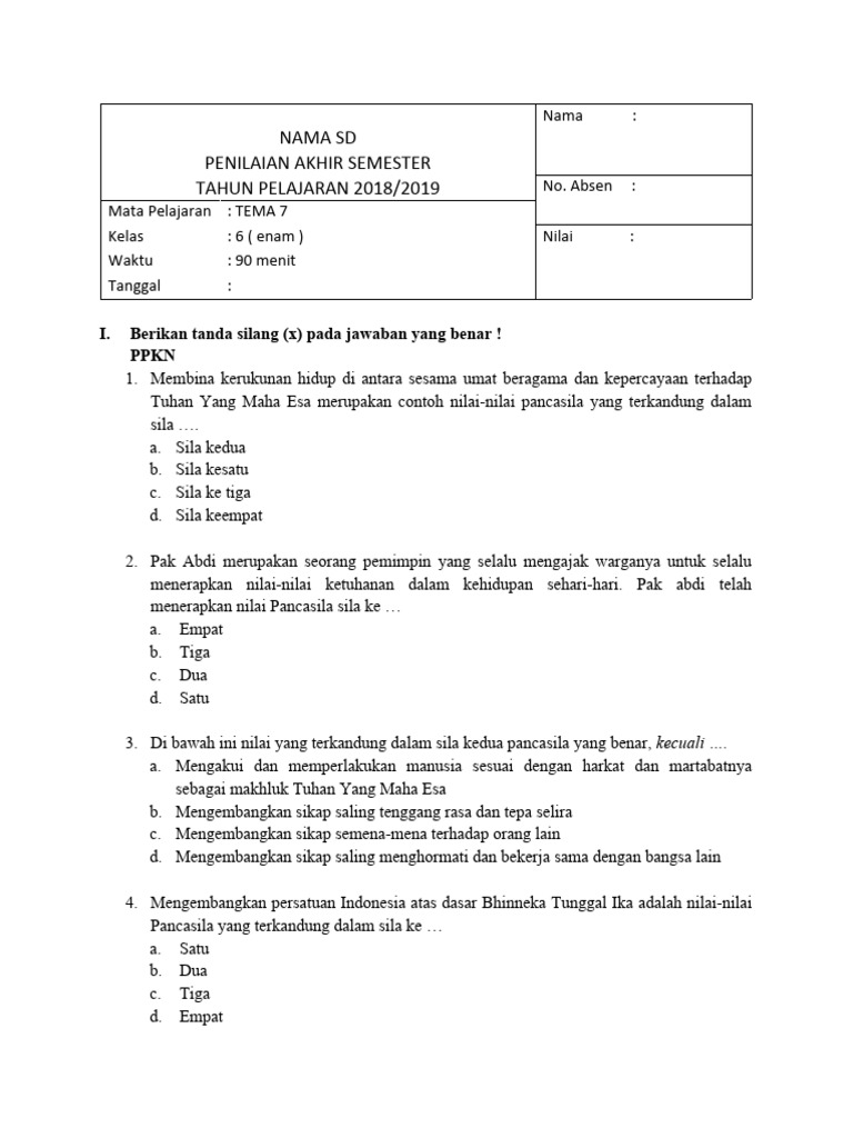 Soal Pas Kelas 6 Tema 7 | PDF | Karier & Perkembangan