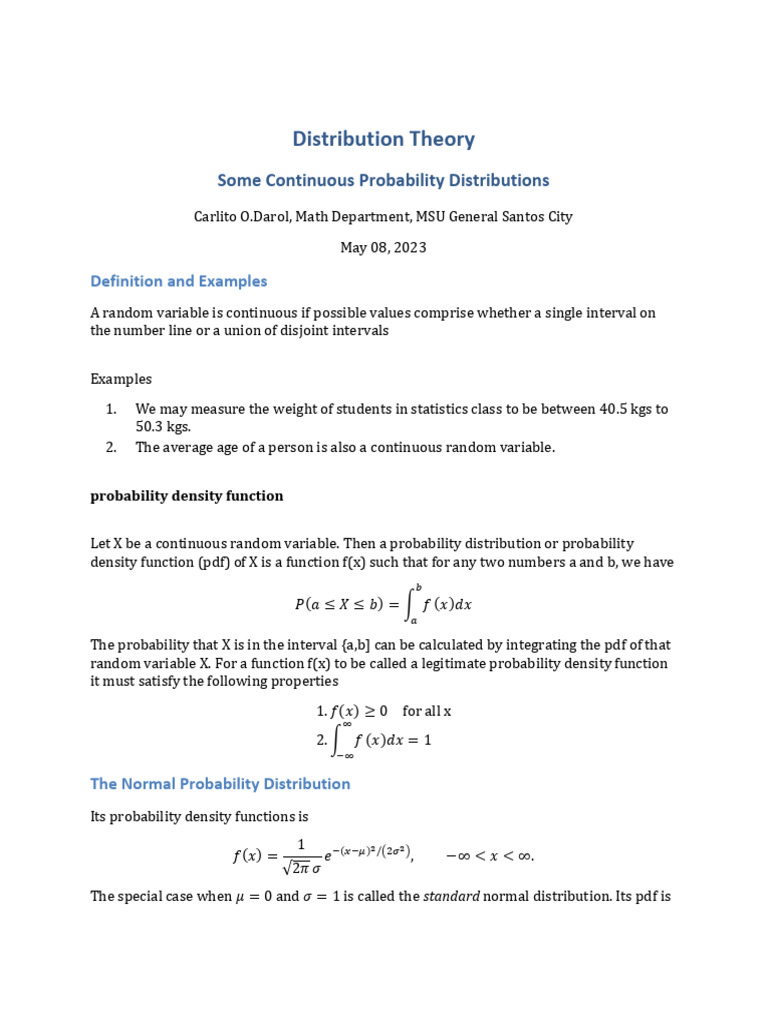 Continuous Probability Distributions | PDF