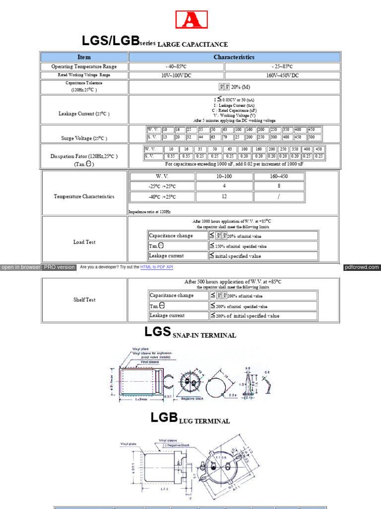 Ark OLD (SNAP-IN) LGS-LGB Series | PDF | Capacitor | Capacitance