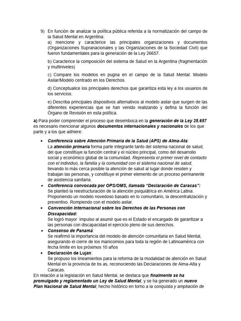 Salud Mental en Argentina: Ley 26.657 y Modelos | PDF | Salud mental ...