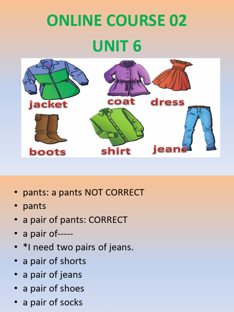 Diapositiva 1v | PDF | Grammar | Clothing