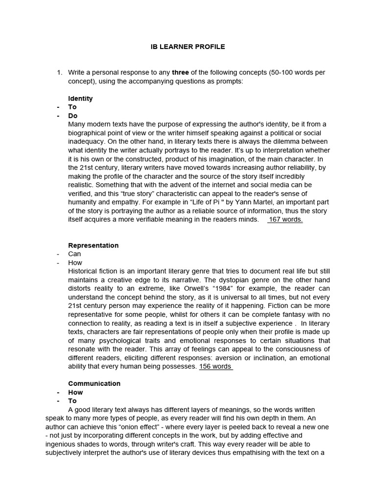 Ib Learner Profile | PDF | Writers | Reality