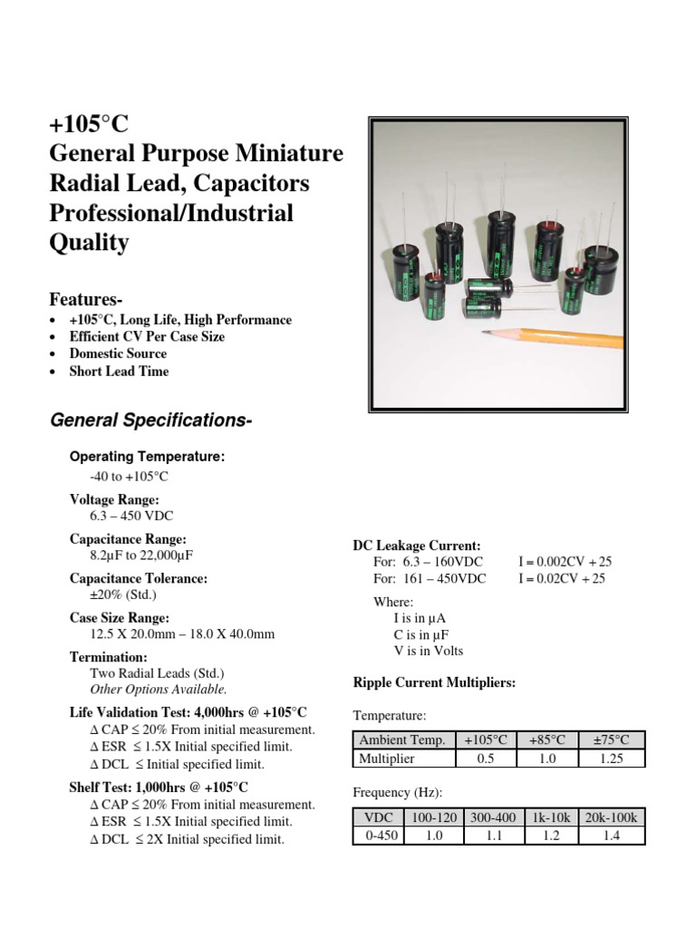 Barker Microfarads [radial thru-hole] 105RG Series | PDF | Capacitor ...