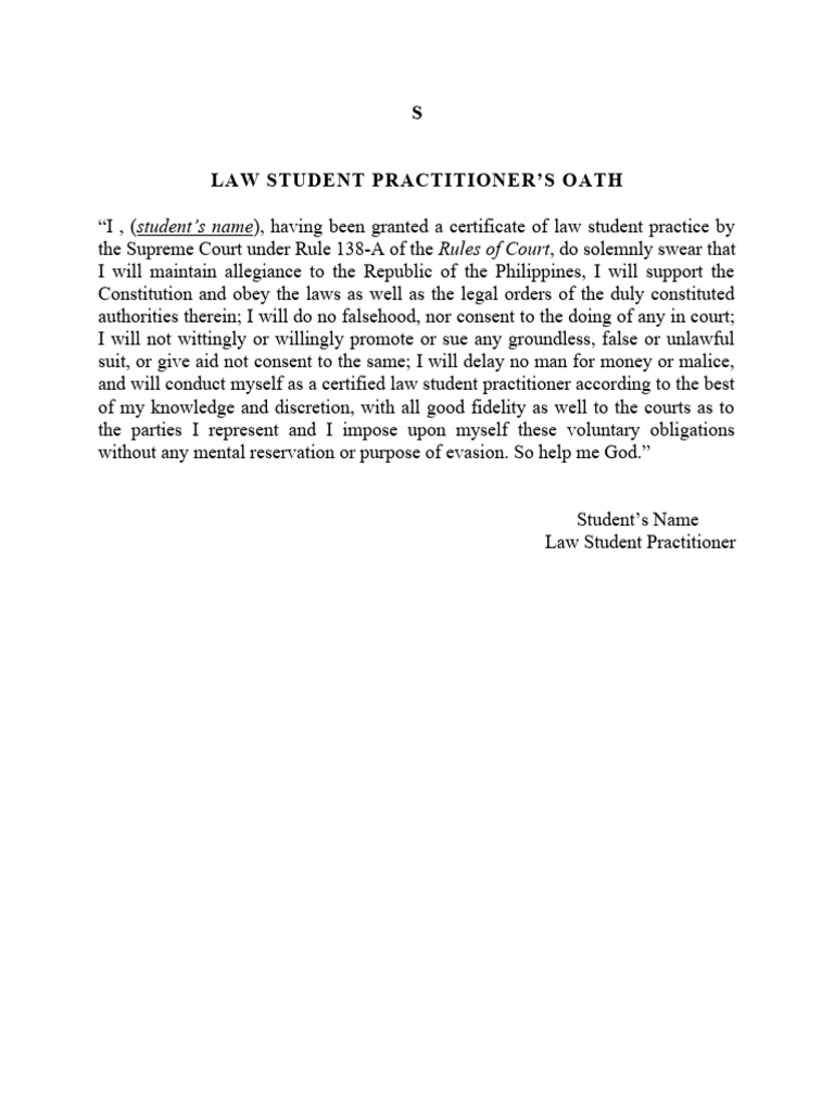 Law Student Practitioners Oath - Affirmation | PDF