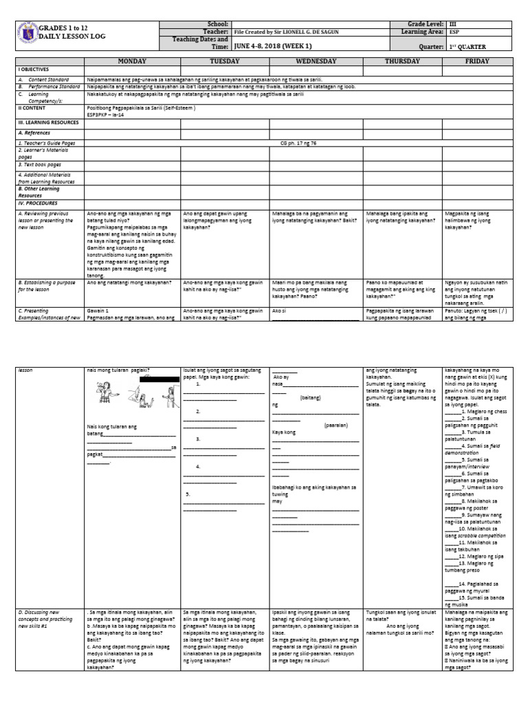 DLL - Esp 3 - Q1 - W1 | PDF