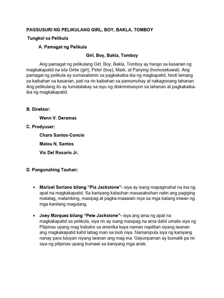 Girl, Boy, Bakla, Tomboy Final | PDF