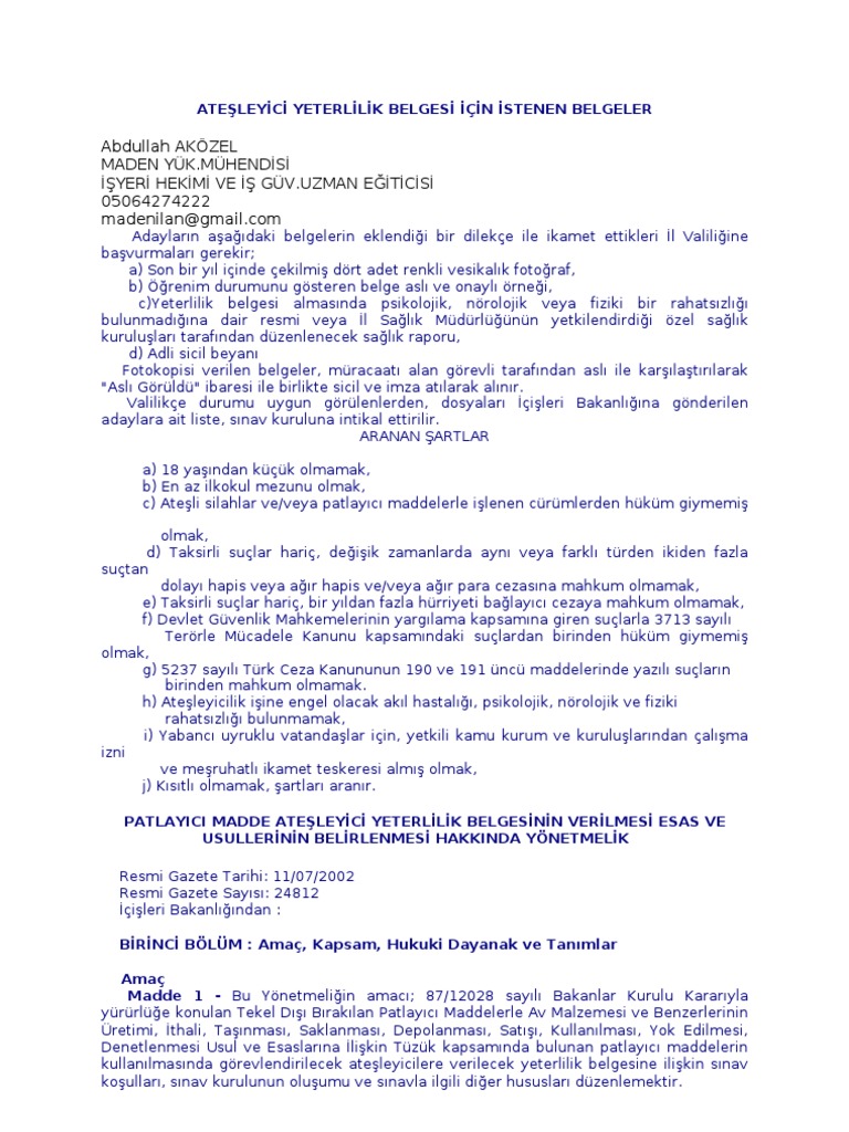 Ateşleyi̇ci̇ Belgesi̇ Nasil Alinir. | PDF