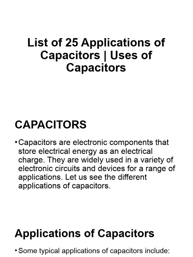 List of 25 Applications of Capacitors | Download Free PDF | Capacitor | Electrical Network