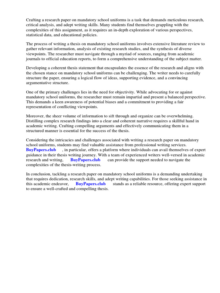 Research Paper On Mandatory School Uniforms | PDF Research Paper On Mandatory School Uniforms | PDF