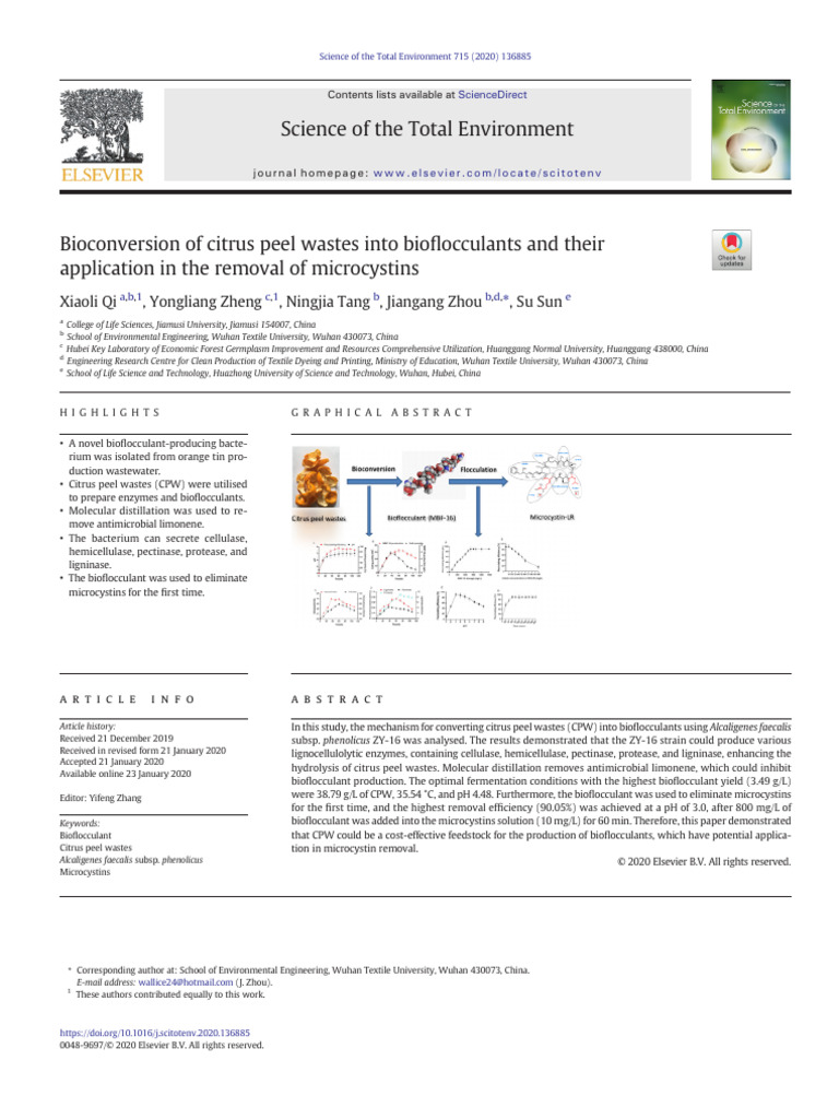 Bioconversion of Citrus Peel to Bioflocculants | PDF | Ph | Chemistry