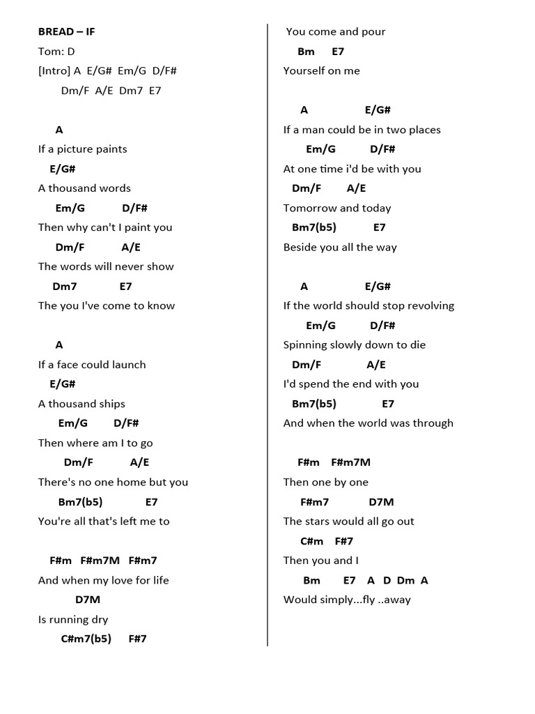 Bread - If Lyrics and Chords | PDF