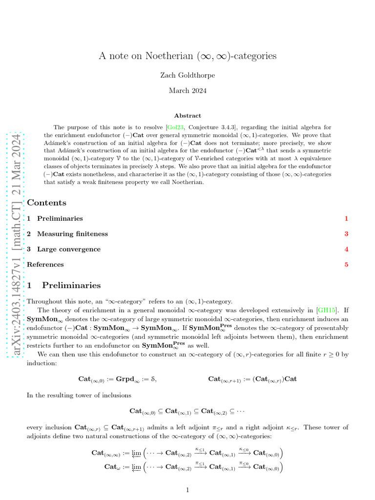 A Note On Noetherian (, ) - Categories: Zach Goldthorpe March 2024 | PDF | Theorem | Functions ...