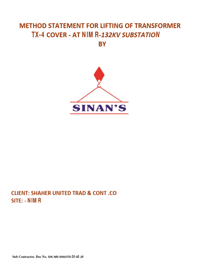 Method of Statement For Removal and Installation of Transformer-4 Cover at Nimr | PDF