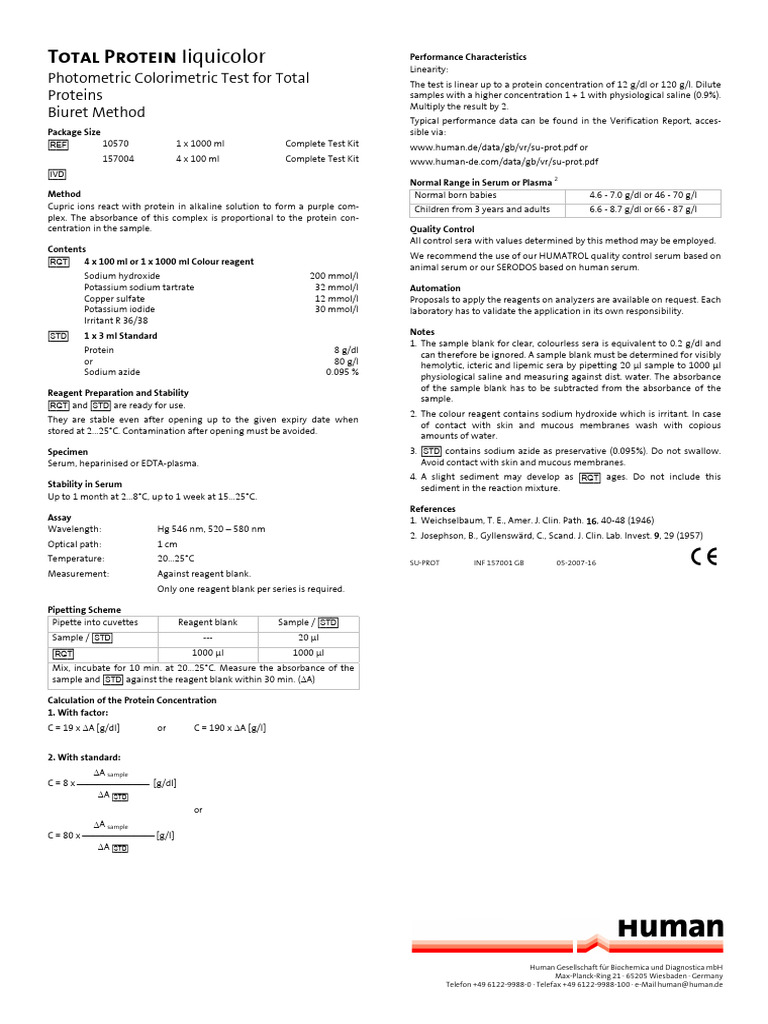 5a Photometric Colorimetric Test For Total Proteins Pdf