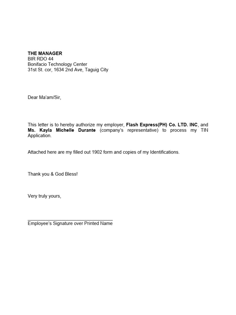 Authorization Letter To BIR (Employee) | PDF | Career & Growth | Social Science