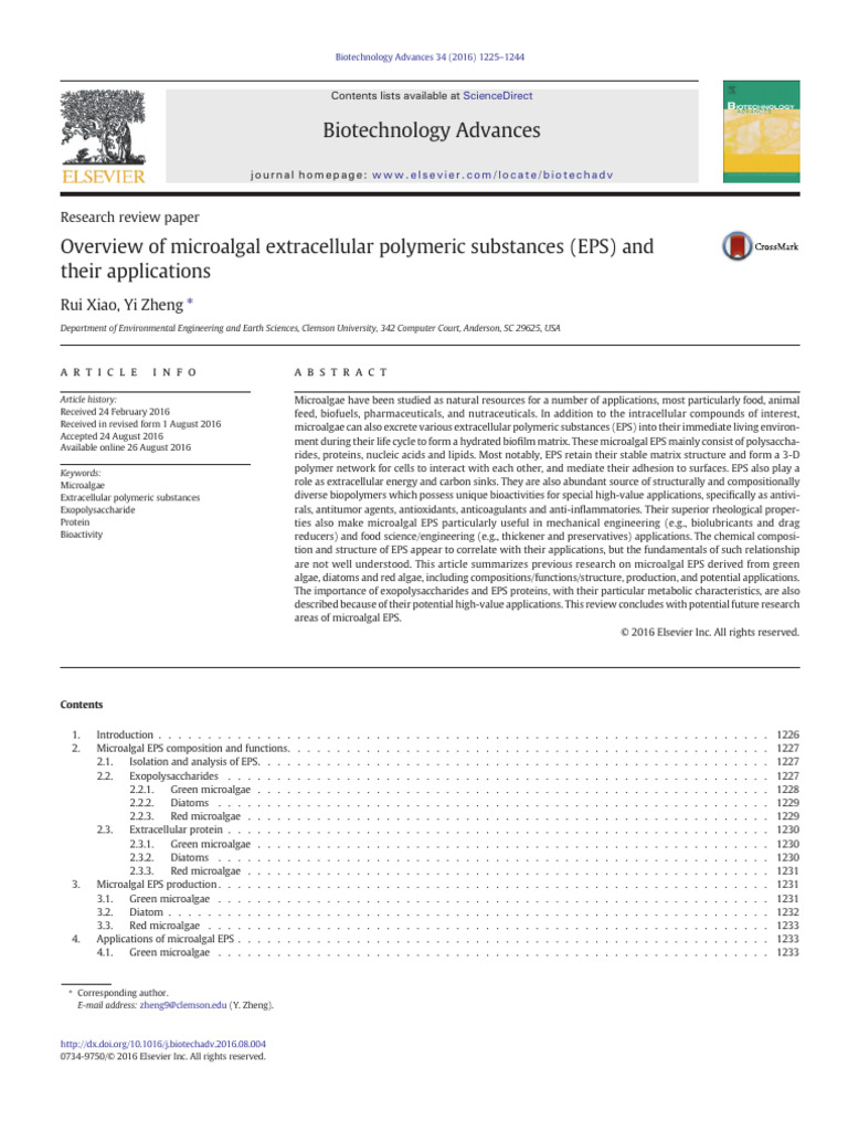 Xiao, Zheng. 2016. Overview of Microalgal Extracellular Polymeric Substances (EPS) and Their ...