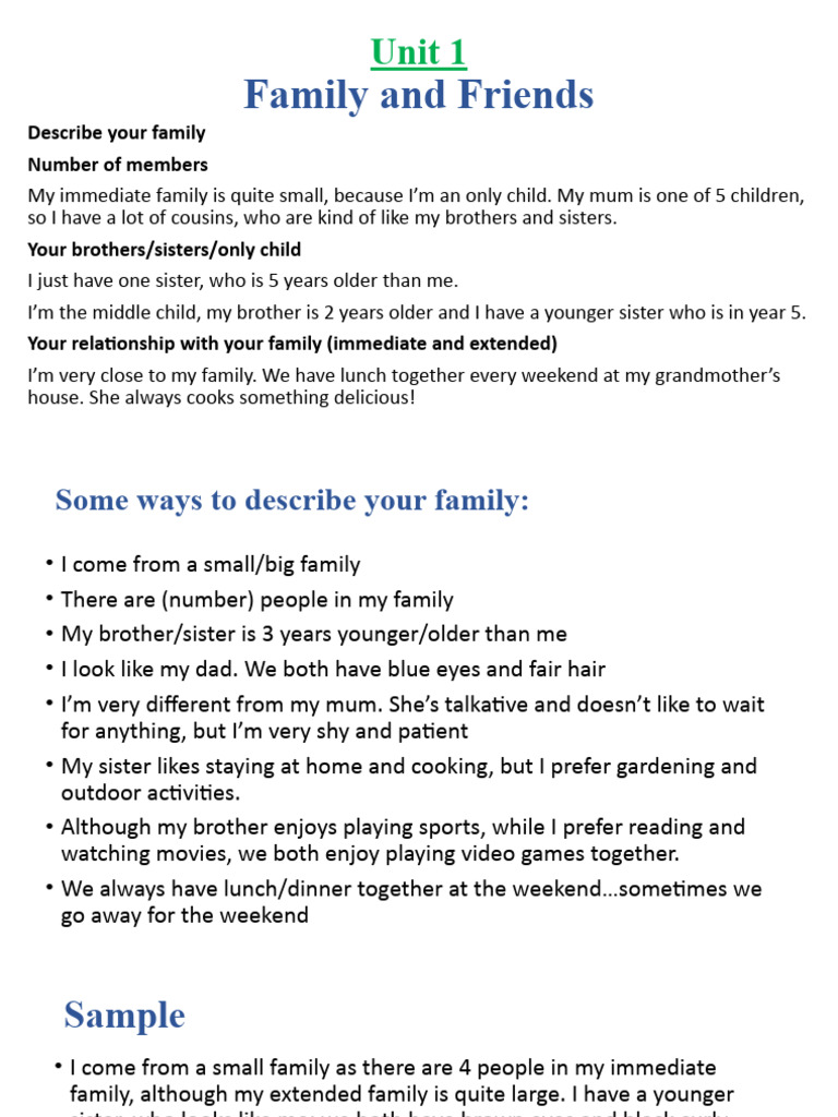 Family Descriptions for Students | PDF | Wellness