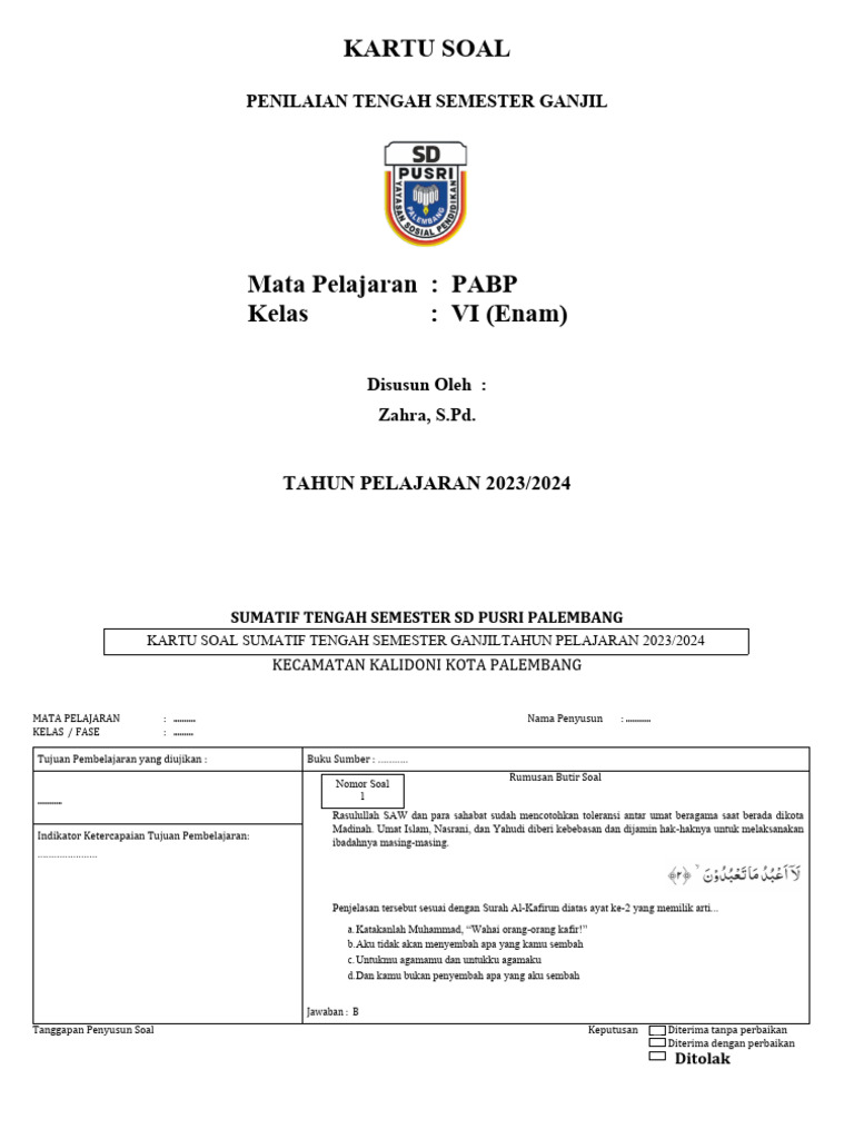 Kartu Soal Kurmer | PDF