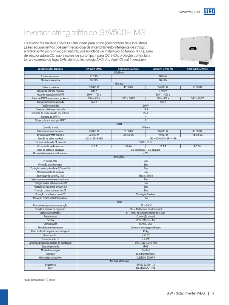 Datasheet Inversor WEG SIW500H SK020 | PDF