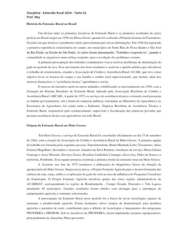História da Extensão Rural no Brasil | PDF | Agricultura | Brasil