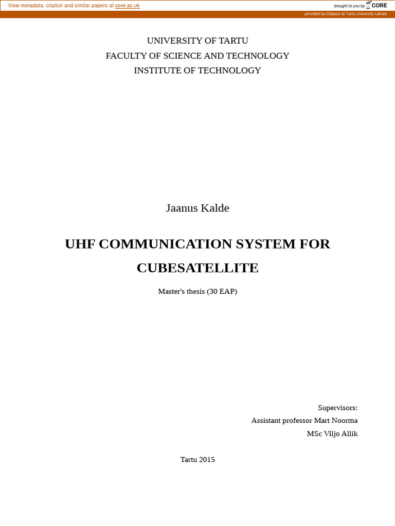 Uhf Communication System For Cubesatellite: Jaanus Kalde | PDF ...