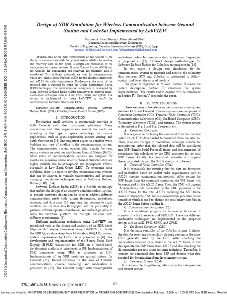 Design Of Sdr Simulation For Wireless Communication Between Ground